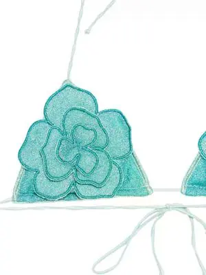 Oseree Floral Appliqué Bikini - Blue