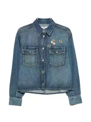 Maje Brooch-embellished Denim Shirt - Blue