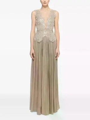 NISSA Lace-panel Chiffon Maxi Dress