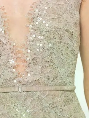 NISSA Lace Panel Sequined Chiffon Maxi Dress