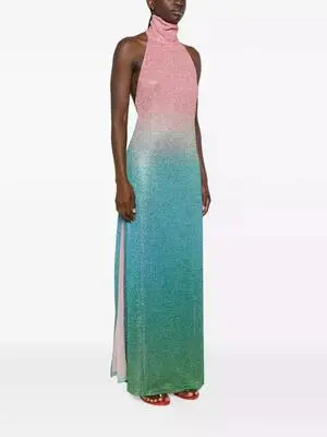 Oseree Glitter Effect Halterneck Maxi Dress - Blue