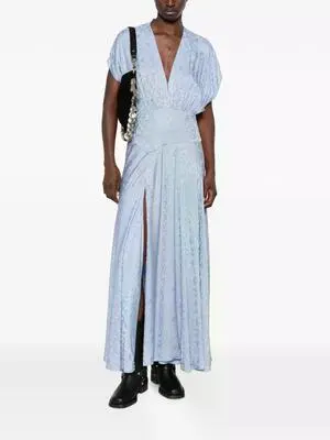 Maje Floral Jacquard V-neck Maxi Dress - Blue