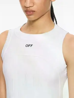Off-White Ribbed Logo Print Sleeveless Top - White