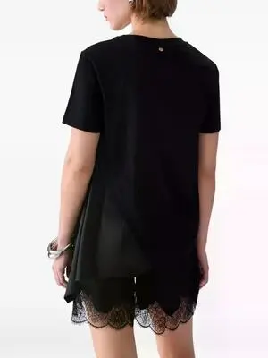 Liu Jo Bimaterial T-shirt With Lace Details - Black