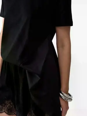 Liu Jo Bimaterial T-shirt With Lace Details - Black