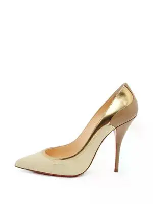 CHRISTIAN LOUBOUTIN Beige Leather Patent Finish Pointed Toe Pumps
