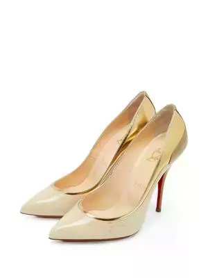 CHRISTIAN LOUBOUTIN Beige Leather Patent Finish Pointed Toe Pumps