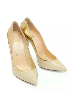 CHRISTIAN LOUBOUTIN Beige Leather Patent Finish Pointed Toe Pumps