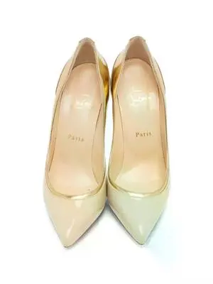 CHRISTIAN LOUBOUTIN Beige Leather Patent Finish Pointed Toe Pumps