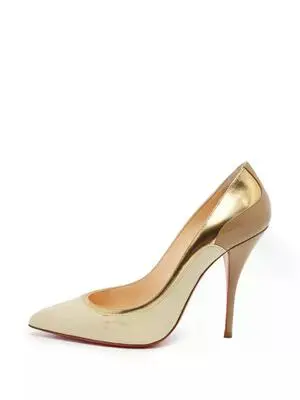 CHRISTIAN LOUBOUTIN Beige Leather Patent Finish Pointed Toe Pumps