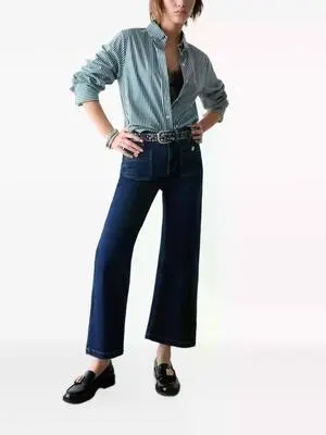 Liu Jo Cropped Flare Jeans In Dark Wash Denim