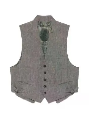 ZIGGY CHEN Prince Of Wales Pattern V-neck Waistcoat - Grey