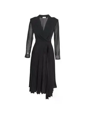Sandro Pleated Long-sleeve Midi Dress - Black