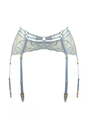 BORDELLE Embroidered Suspenders Belt With Faux-pearl Embellishments - Blue