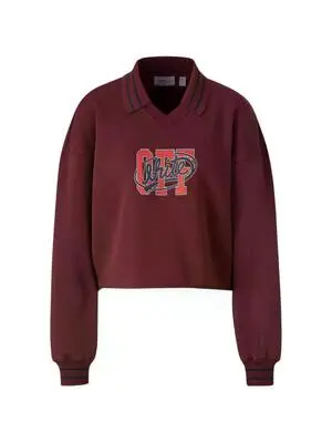 Off-White Cropped Cotton Hoodie - Red