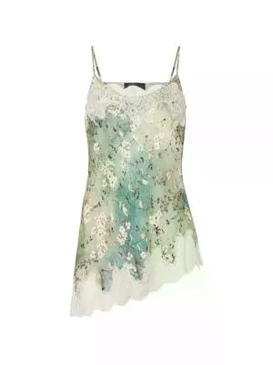 Liu Jo Printed Satin Top With Lace - Green