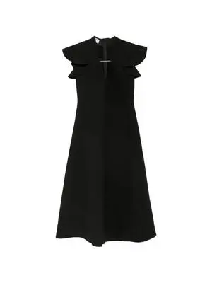Moschino Ruffled-sleeve V-neck Midi Dress - Black