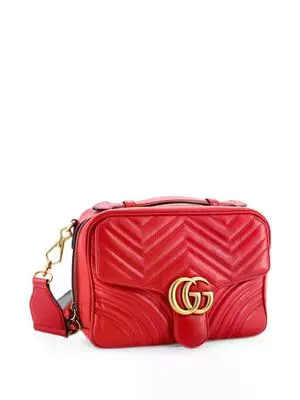 Gucci Gg Marmont Zip Around Camera Bag Matelasse Leather Small Shoulder Bag - Red