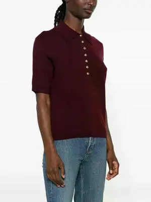 Maje Short Sleeve Fine-knit Polo Top