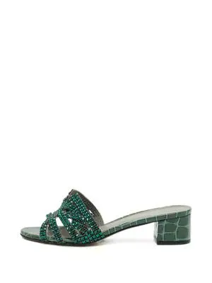 GINA Rodeo Croc-embossed Leather Sandals - Green