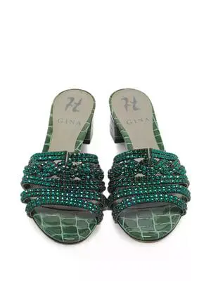 GINA Rodeo Croc-embossed Leather Sandals