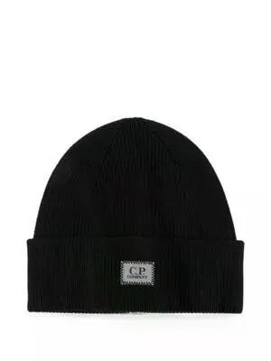 C.P. COMPANY Logo-patch Ribbed-knit Beanie Hat - Black