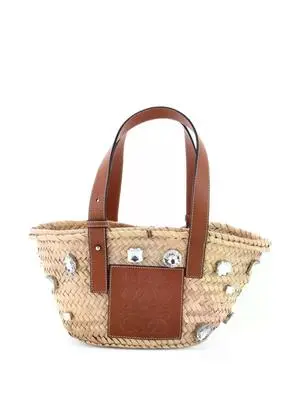 Loewe Crystal Embellished Raffia Small Tote Bag - Brown