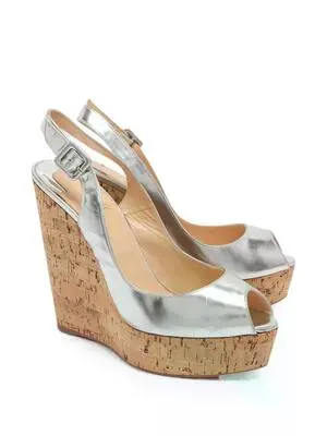 CHRISTIAN LOUBOUTIN Une Plume Peep-toe Wedge Sandals - Silver