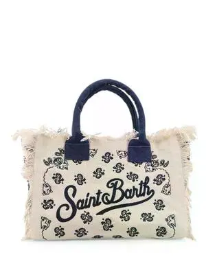 MC2 SAINT BARTH Paisley-print Frayed Tote Bag - Neutrals