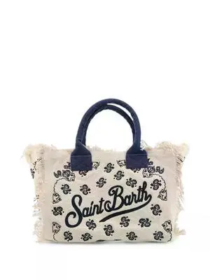 MC2 SAINT BARTH Paisley-print Frayed Tote Bag - Neutrals