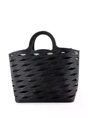 Balenciaga Neo Basket Bag Cutout Embossed Leather Large Tote Bag - Black