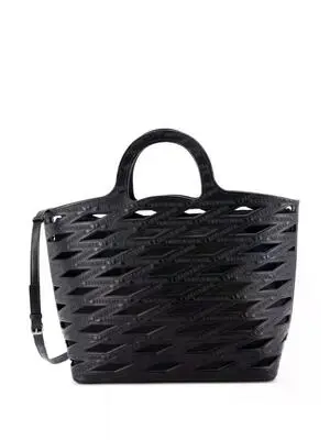 Balenciaga Neo Basket Bag Cutout Embossed Leather Large Tote Bag - Black