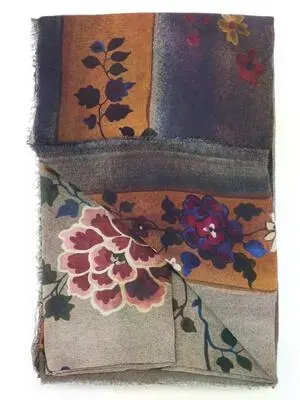 Faliero Sarti Floral-print Fringed Scarf - Blue