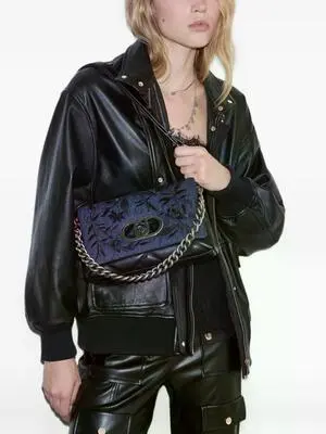 Liu Jo Medium Lapuffy Bag In Embroidered Denim - Black