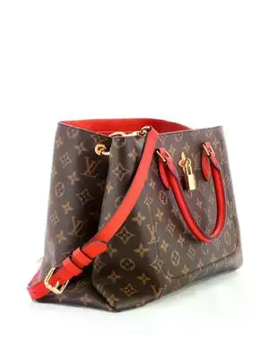 LOUIS VUITTON Flower Monogram Canvas With Leather Tote Bag - Brown