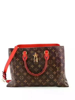 LOUIS VUITTON Flower Monogram Canvas With Leather Tote Bag - Brown