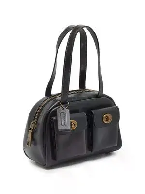 COACH Twin Turnlock Leather Satchel Bag - Black
