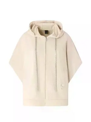 Pinko Short-sleeve Zip-up Hoodie With Chain Drawstrings - Neutrals
