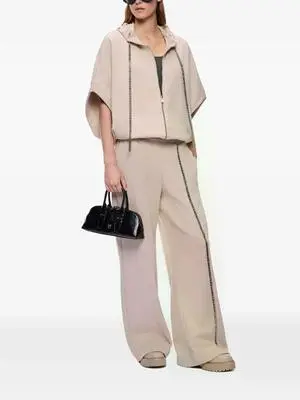 Pinko Short-sleeve Zip-up Hoodie With Chain Drawstrings - Neutrals