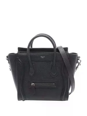 Celine 2000-2026 Nano Drummed Calfskin Luggage Tote Bag - Black