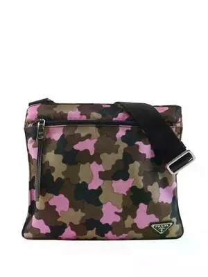 Prada 2013-2026 Tessuto Camouflage Zip Top Crossbody Bag - Brown