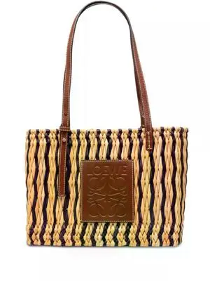 Loewe 2020 Paulas Ibiza Small Raffia Anagram Square Basket Tote Bag - Neutrals