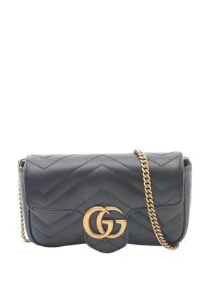 Gucci 2016-2026 Mini Gg Marmont Matelasse Calfskin Flap Crossbody Bag - Black