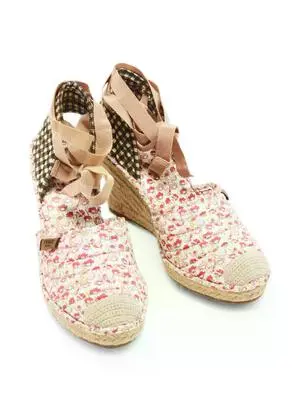 Fendi Floral Gingham Wedge Sandals