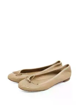 Gucci Beige Leather Interlocking Gg Bow Ballet Flats