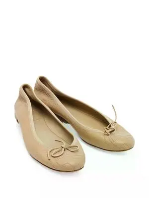 Gucci Beige Leather Interlocking Gg Bow Ballet Flats