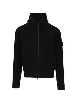 Stone Island Logo-patch Zip-up Hoodie - Black
