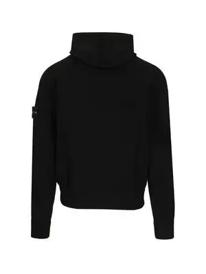Stone Island Logo Patch Zip-up Hoodie - Black