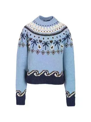 Alanui Fair Isle Palm-tree Sweater - Blue