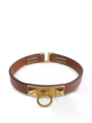 Hermès Mini Rivale Leather Bracelet With Pyramid Studs - Gold